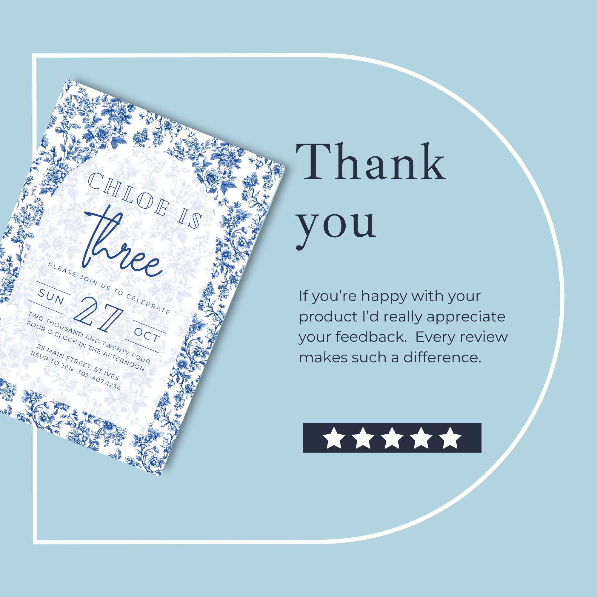 Blue Toile Birthday Invitation Template Toile De Jouy Blue Floral ...