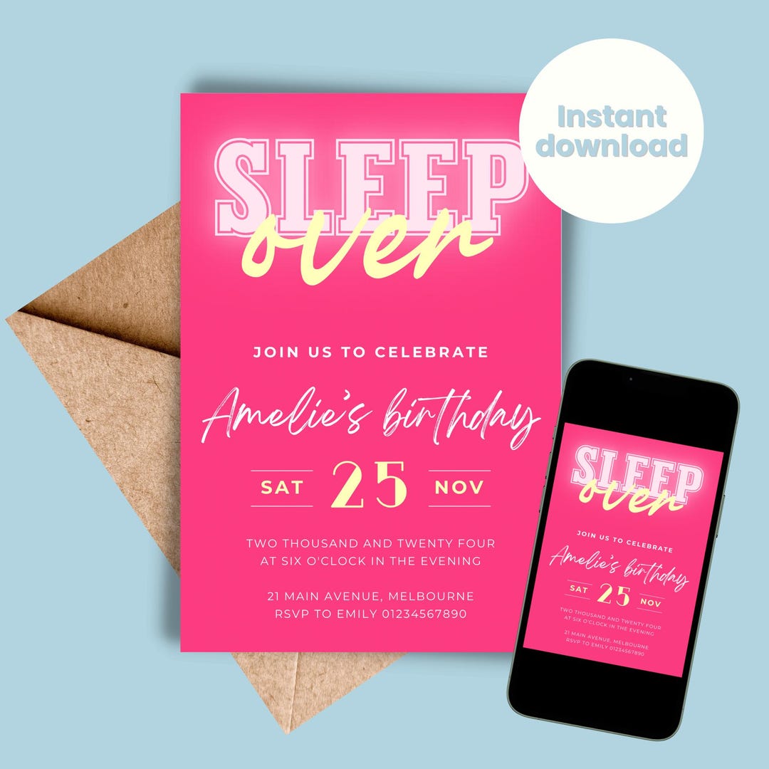 Sleepover Party Invitation Preppy Pajama Invite Slumber Party Pyjama ...