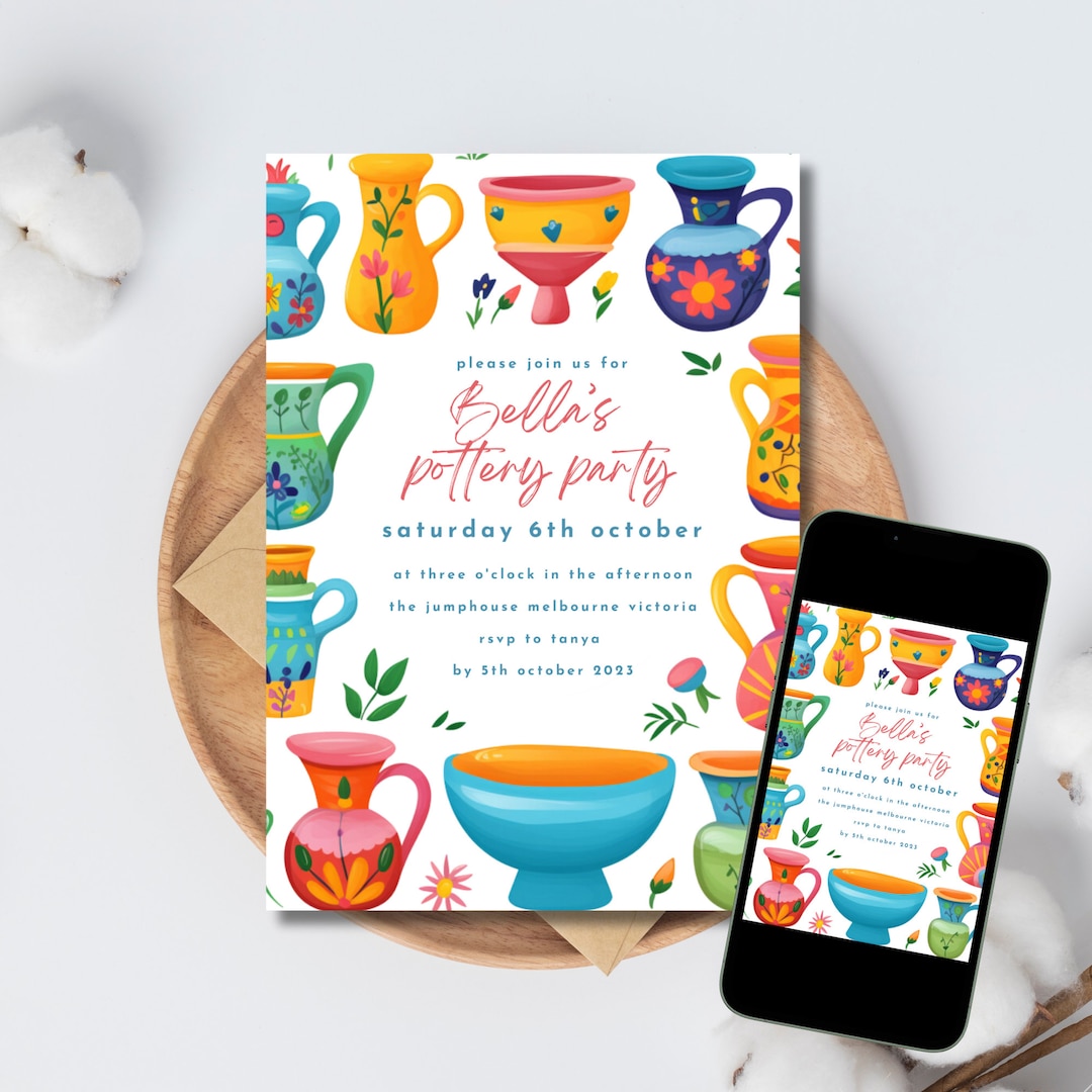 Pottery Painting Party Invitation Painting Birthday Invite Art Birthday ...