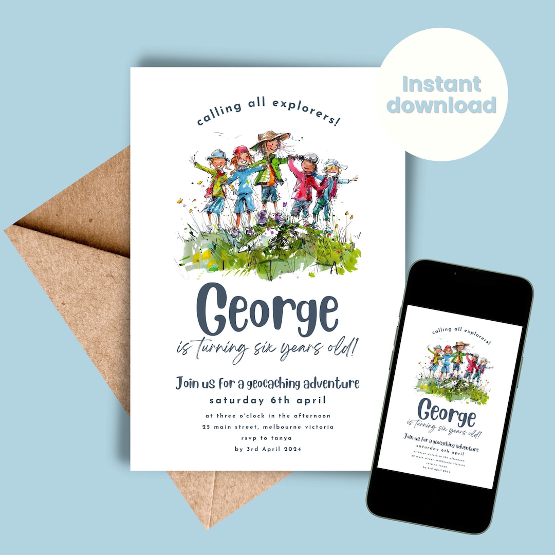 Geocaching Birthday Party Invitation INSTANT DOWNLOAD Girls Boys Invite ...