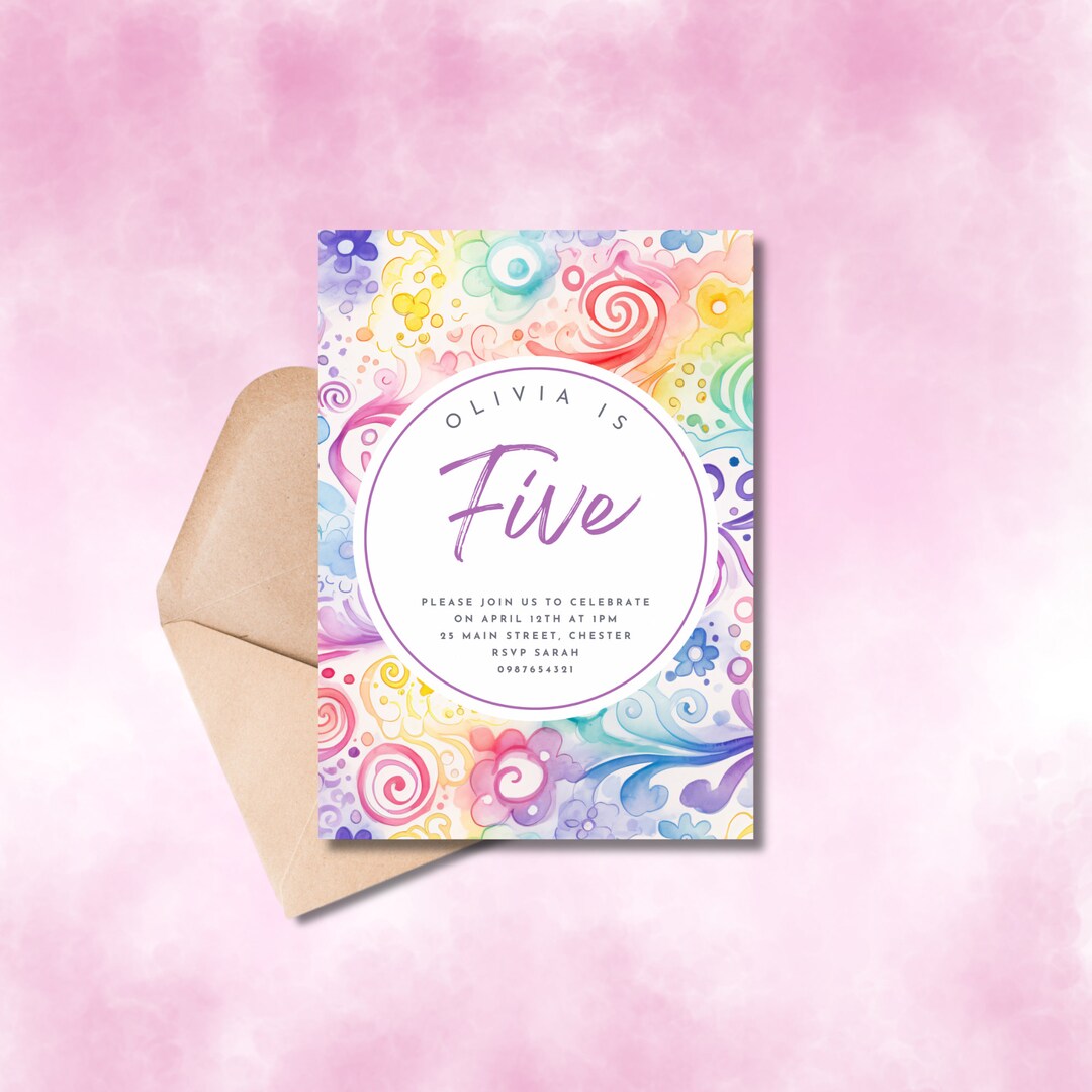 Swirly Pretty Birthday Invitation Stars Tie Dye Birthday Invite Girl ...