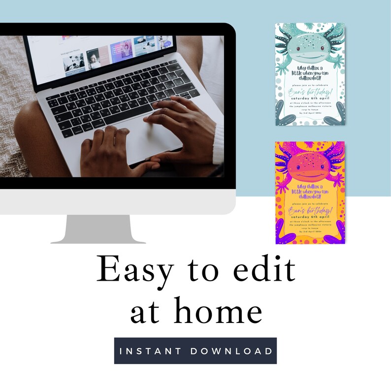 Axolotl Birthday Party Invitation INSTANT DOWNLOAD Girl Boy Birthday ...