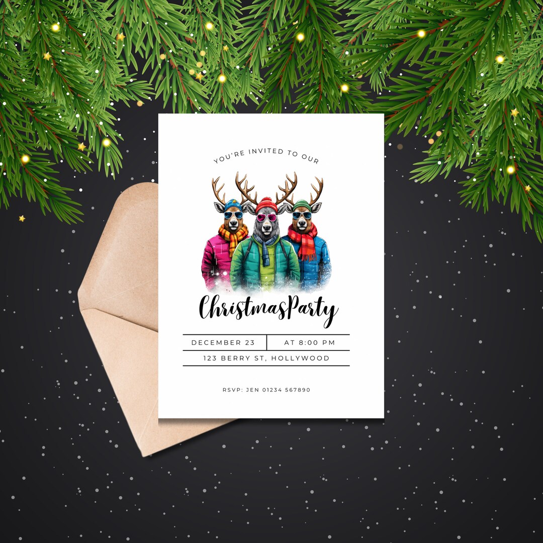 CHRISTMAS PARTY Invite Reindeer Holidays Festive Party Printable ...