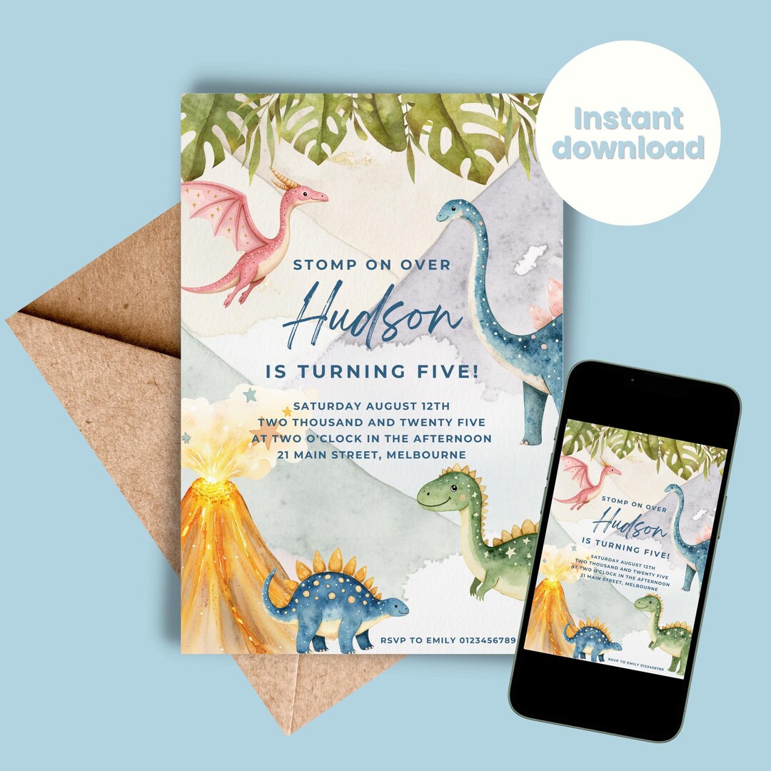Dinosaur Birthday Party Invitation Template, Jurassic Birthday Invite ...