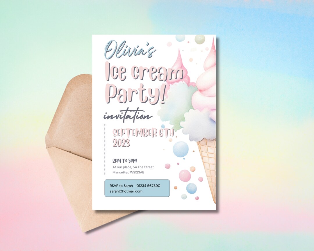 Editable Ice Cream Invitation Ice Cream Birthday Invite Ice Cream Party ...