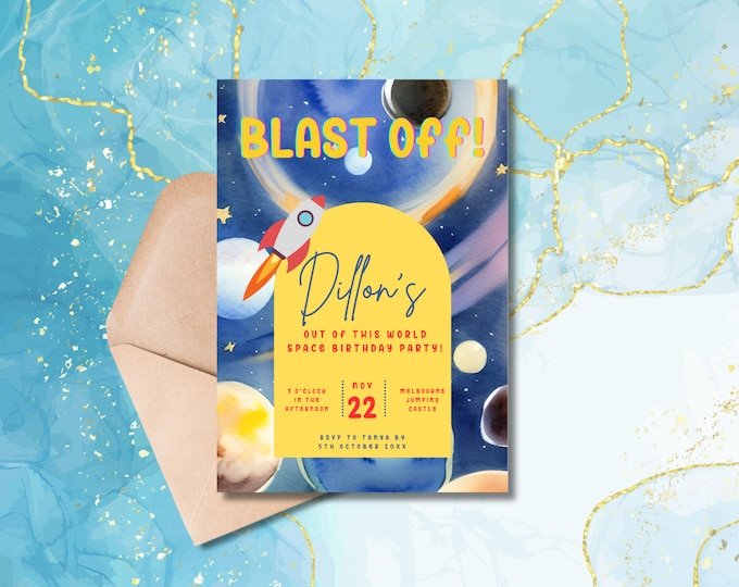 EDITABLE Space Birthday Invitation, First Trip Around the Sun Invite ...