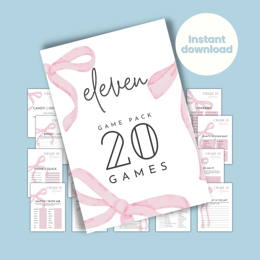 11th Birthday Party Games, Pink Bows, Printable Tween Activities, Fun ...