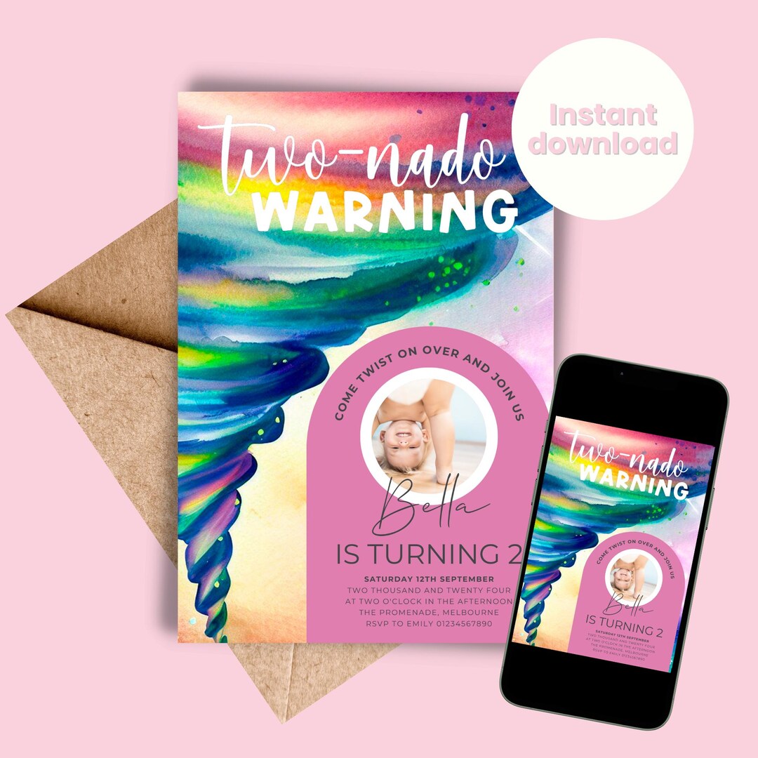 Twister Theme Party Invite With Photo Twonado Birthday Invitation Storm ...