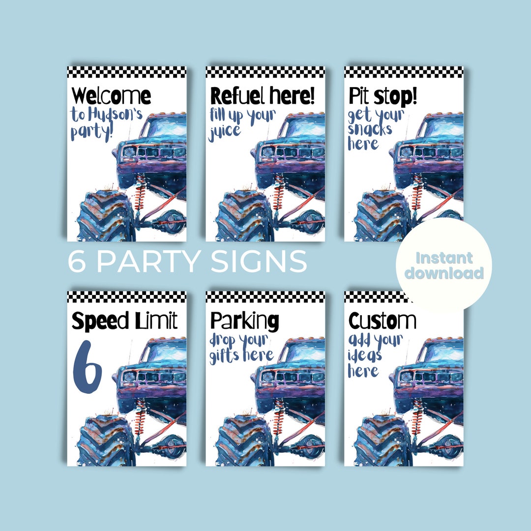 Monster Truck Birthday Party Signs Printable INSTANT DOWNLOAD Edit Now ...