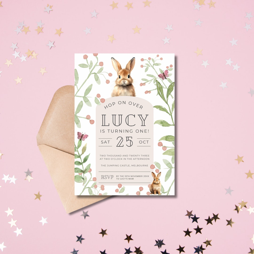Bunny Birthday Invite | Hop on Over Invitation | Instant Download ...