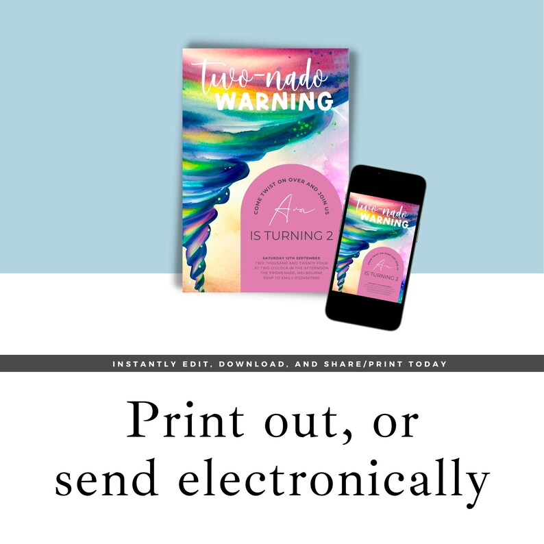 Twister Theme Party Invite Two-nado Birthday Invitation Storm Warning ...