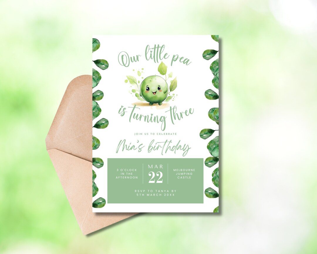 Editable Little Pea Invitation Our Little Pea Birthday Invite Pea Party ...