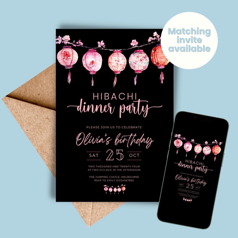 Hibachi Welcome Sign Pink Black Dinner Party Birthday Invite Template ...