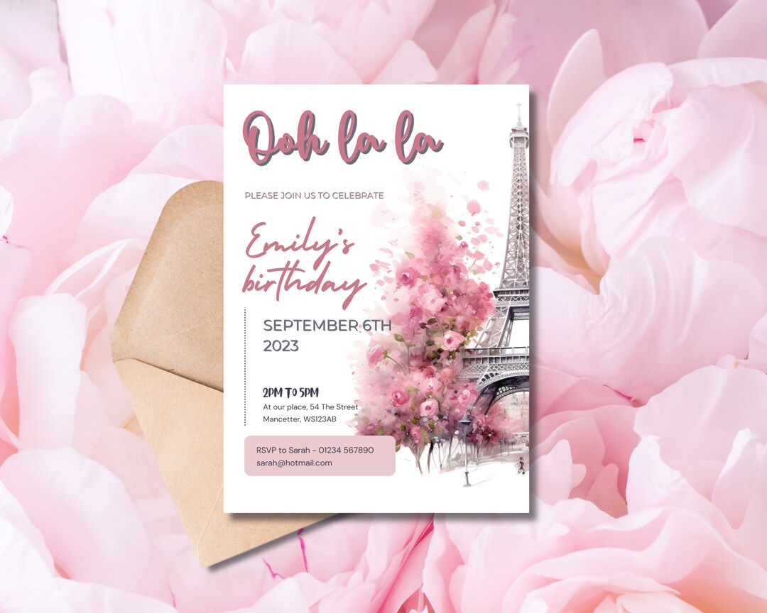 Paris Theme Party Invite Parisian Invitation Eiffel Tower Ooh Lala ...