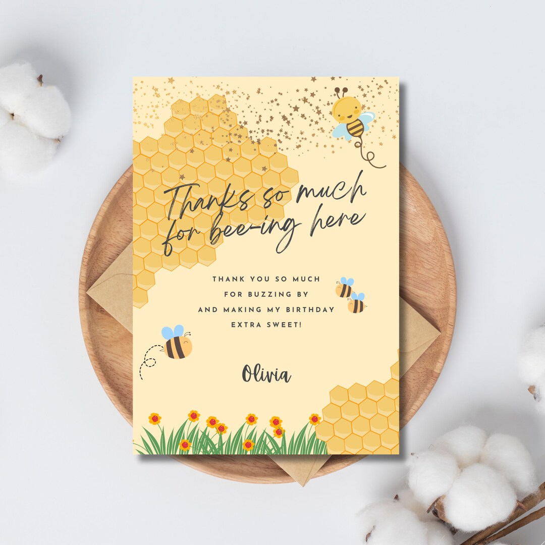 Editable Bee Thank You Card Honey Bee Party Thank You Bee 1st Birthday ...
