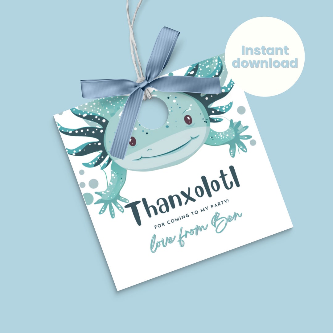 Axolotl Birthday Party Thank You Tags Favour Tags INSTANT DOWNLOAD Boys ...