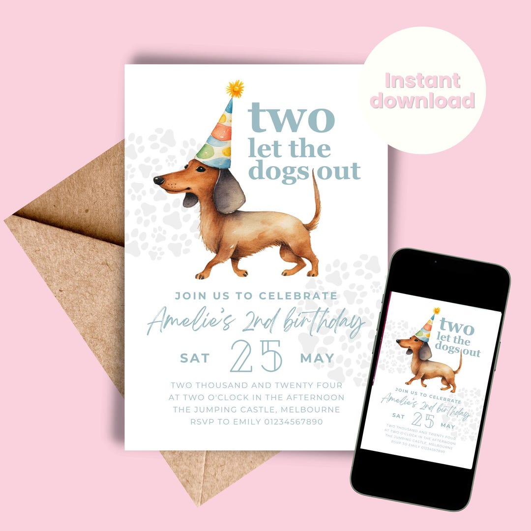 Dogs Themed Birthday Invitation - Two Let the Dogs Out - Second ...