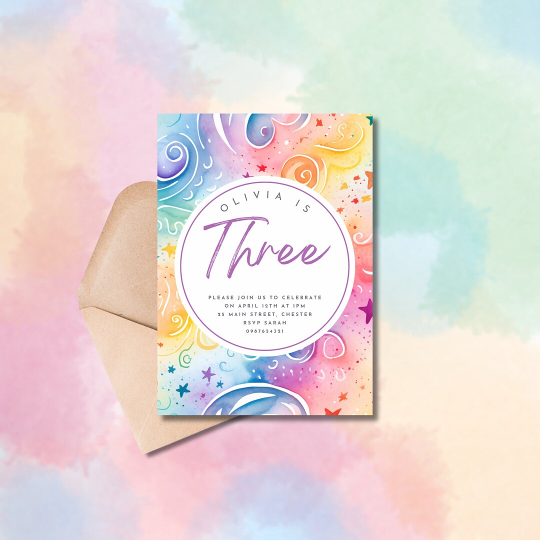 Swirly Pretty Birthday Invitation | Stars | Tie Dye | Birthday Invite ...