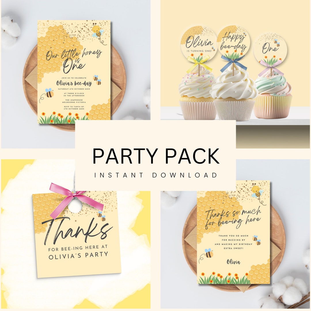Editable Bee PARTY BUNDLE Honey Bee Party Thank You Invite Favor Tags ...