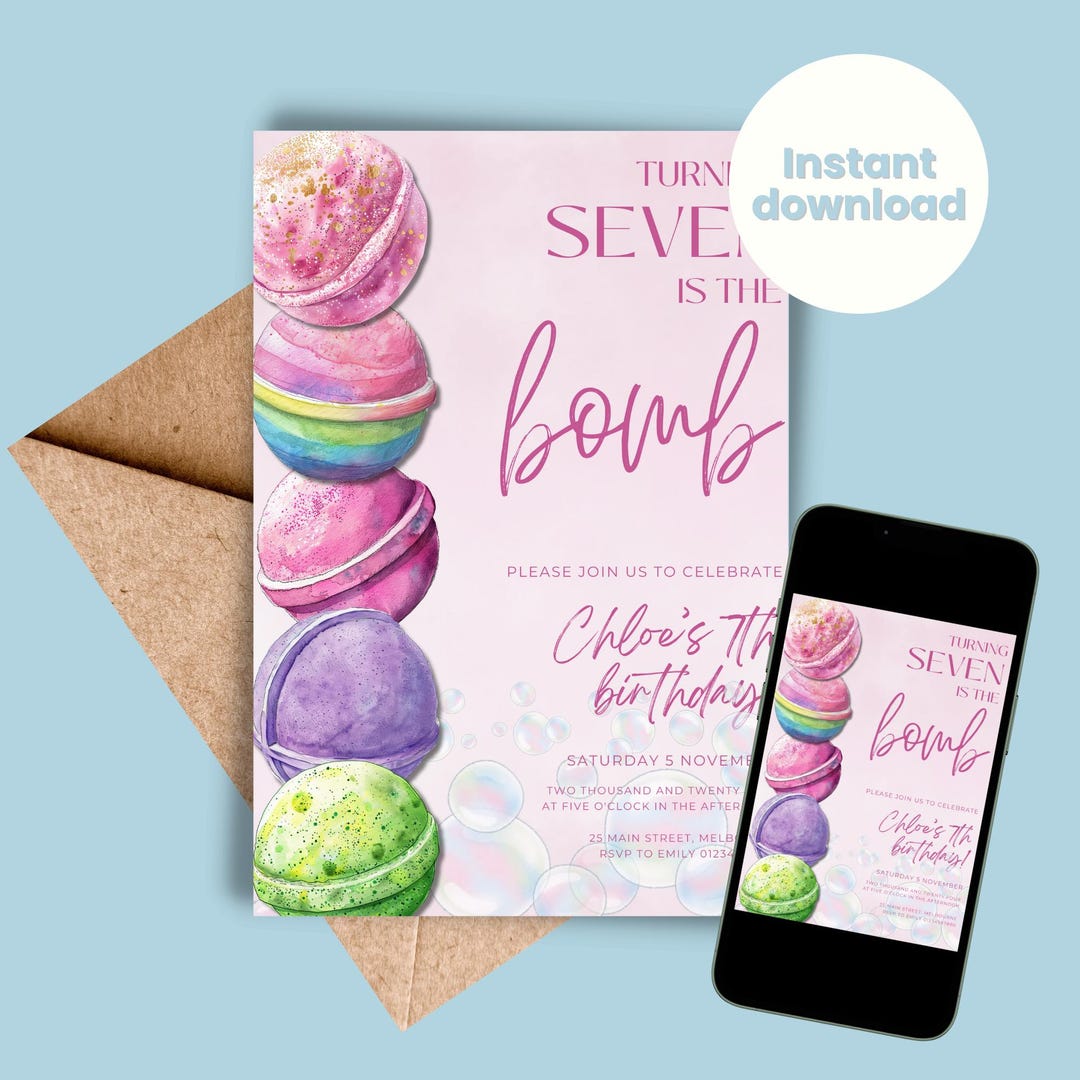 Bath Bomb Birthday Party Invitation Girls Spa Party Invite Sleepover ...
