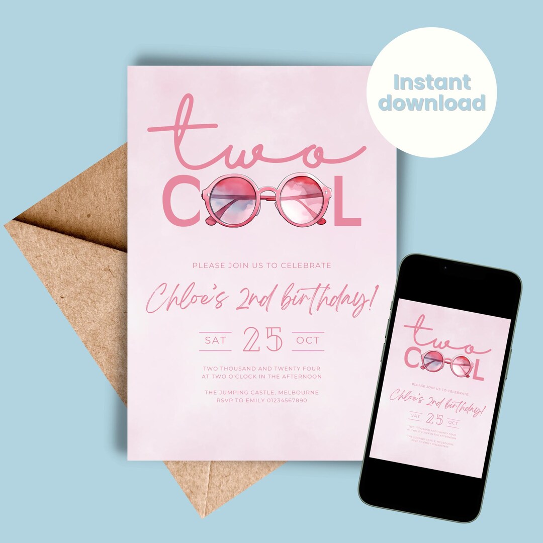 Two Cool Birthday Invite Template INSTANT DOWNLOAD Shades Cool Groovy ...