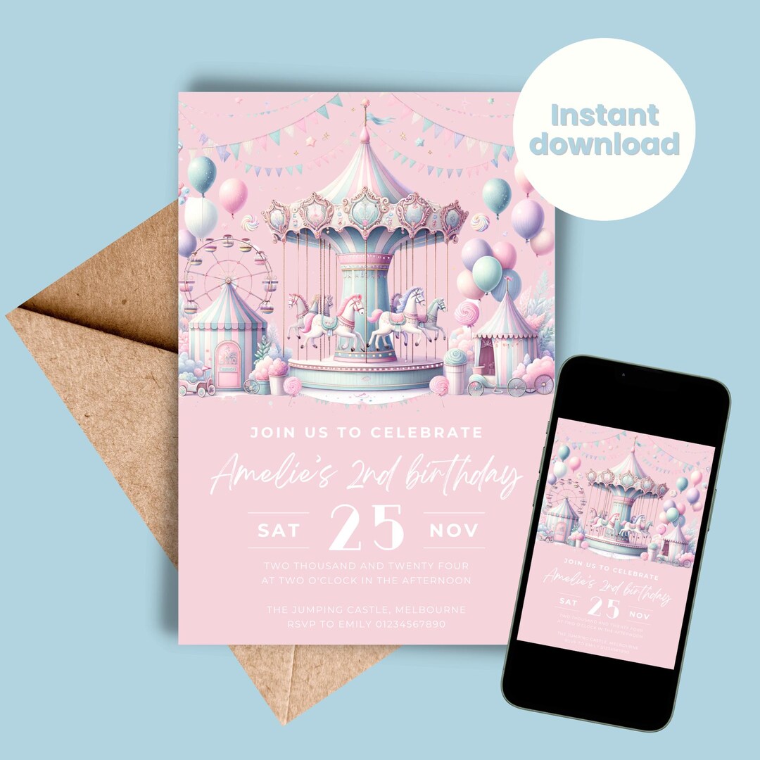 Carnival Birthday Party Invitation Circus Party Invite Pastel ...
