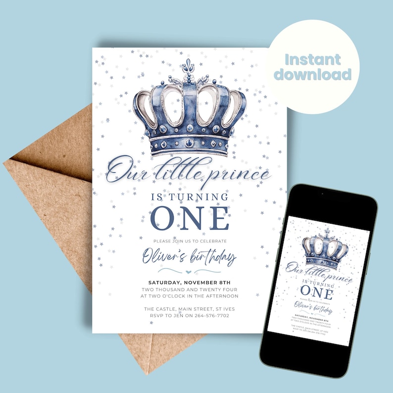 Royal Prince Invitation for Boys First Birthday, Our Little Prince ...