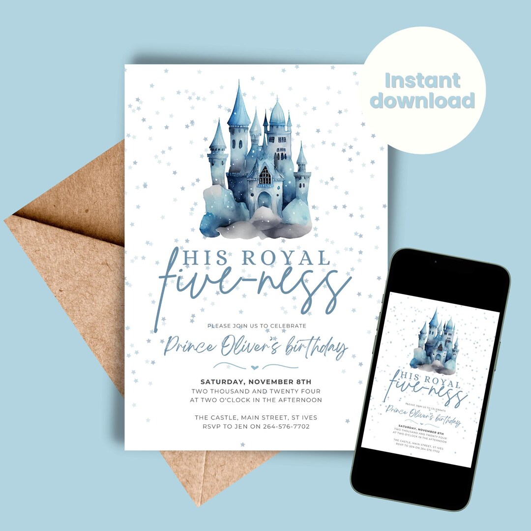 Royal Fiveness Birthday Invitation Prince Party Boys Fifth Birthday ...