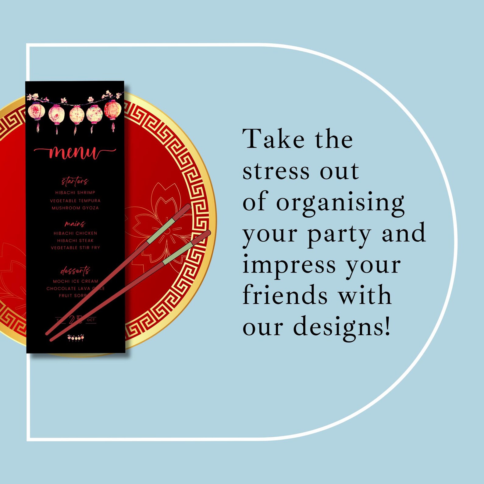 Hibachi Menu Red Black Dinner Party Birthday Invite Template INSTANT ...