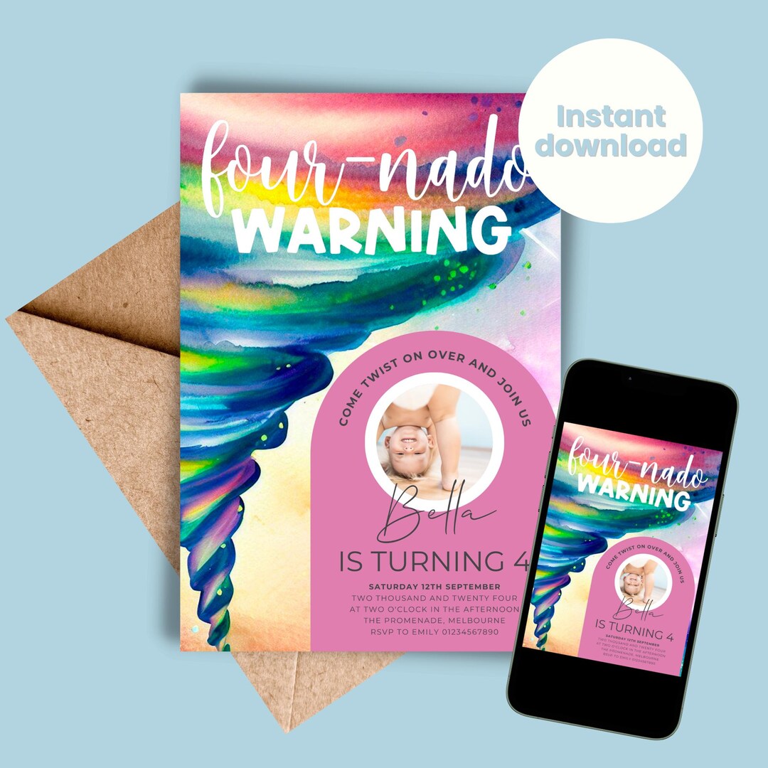 Twister Theme Party Invite With Photo Fournado Birthday Invitation ...