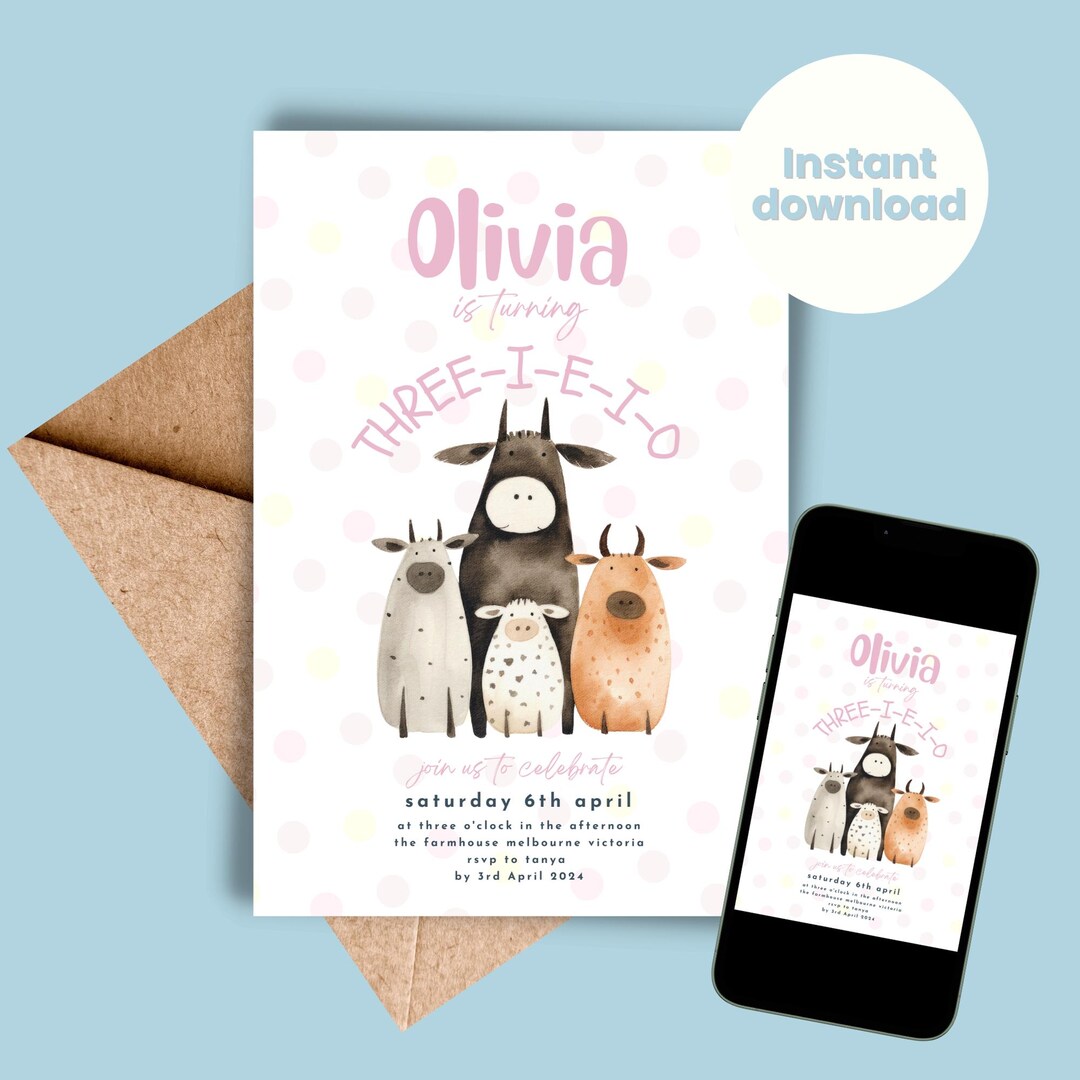 Farmyard Birthday Invite Template INSTANT DOWNLOAD Three-i-e-i-o ...