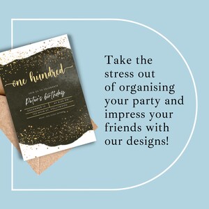 100th Birthday Party Invitation Sparkle Black Monochrome Gold Grey ...