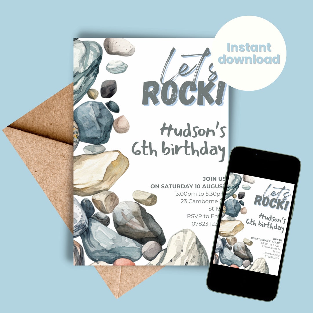 Rock and Gem Birthday Invitation Template Editable Birthday Let's Rock ...