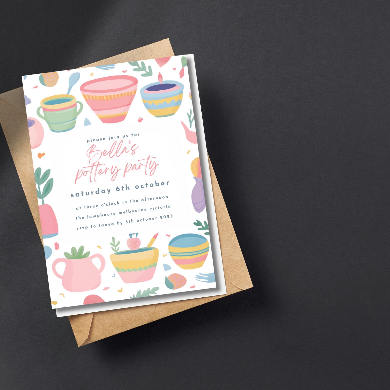 Pottery Painting Party Invitation Painting Birthday Invite Art Birthday ...