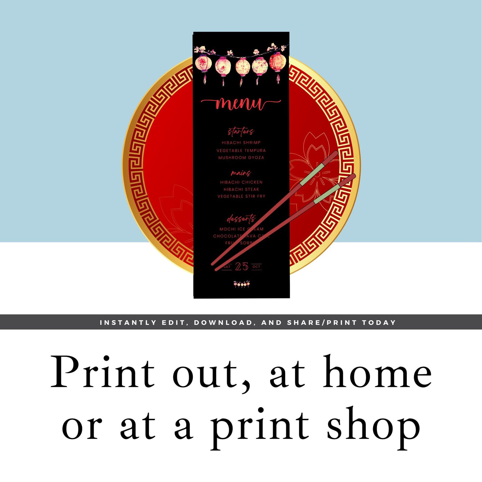 Hibachi Menu Red Black Dinner Party Birthday Invite Template INSTANT ...