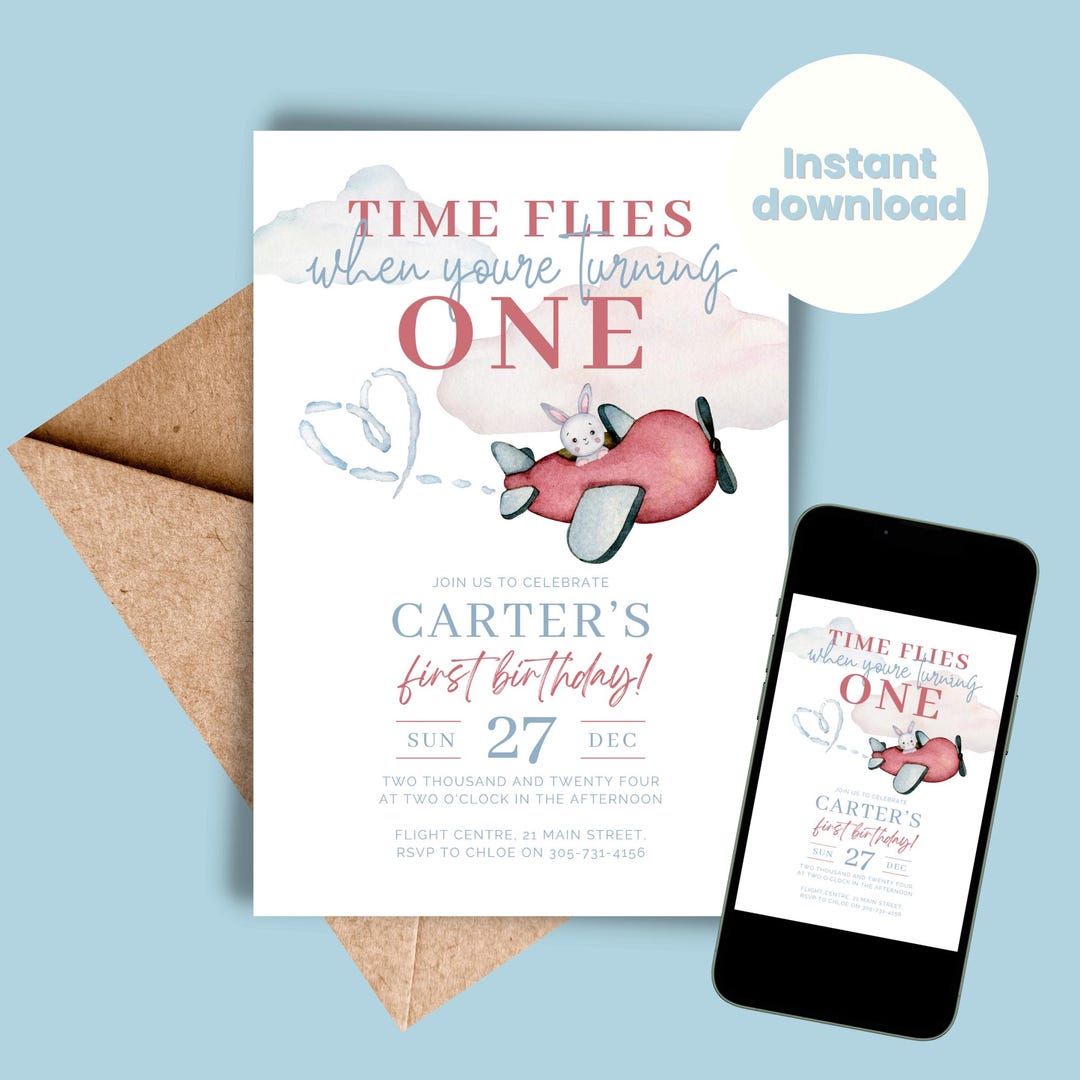 First Flight Birthday Invite, Time Flies When You're Turning One ...