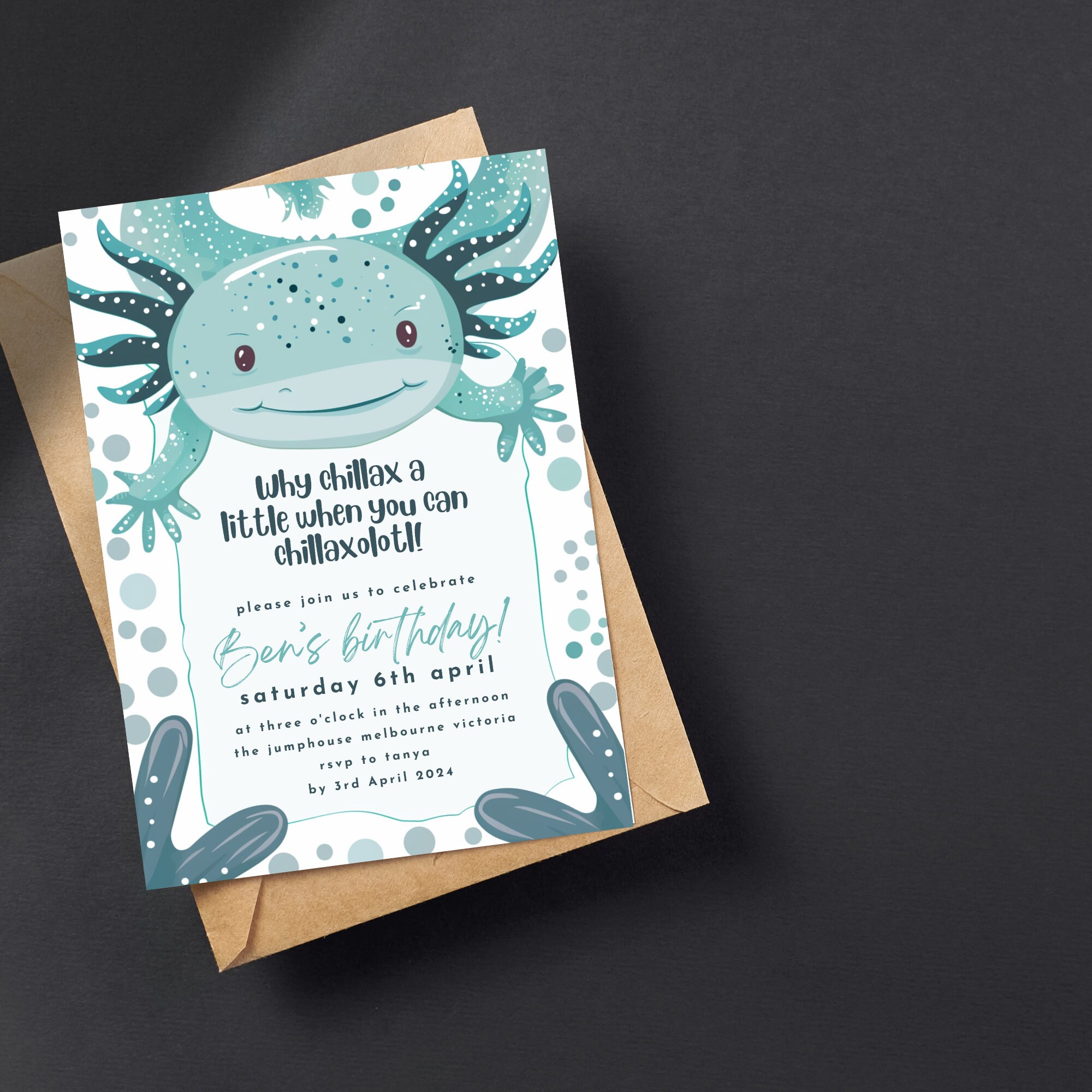 Axolotl Birthday Party Invitation INSTANT DOWNLOAD Girls Boys Birthday ...