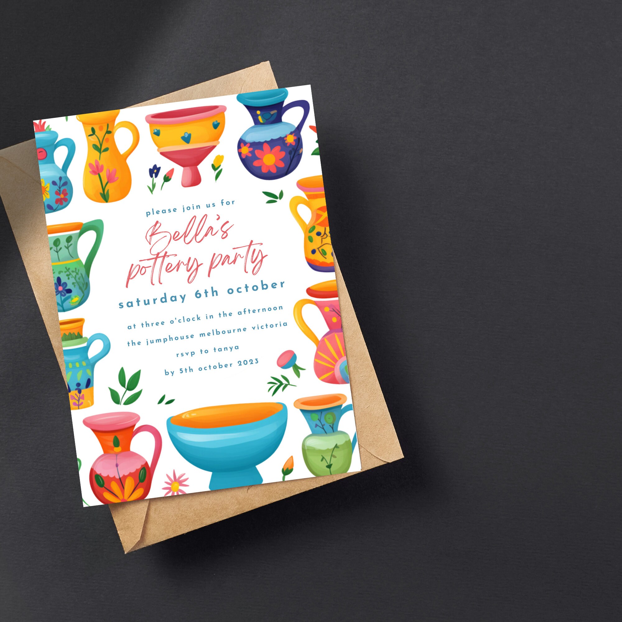 Pottery Painting Party Invitation Painting Birthday Invite Art Birthday ...