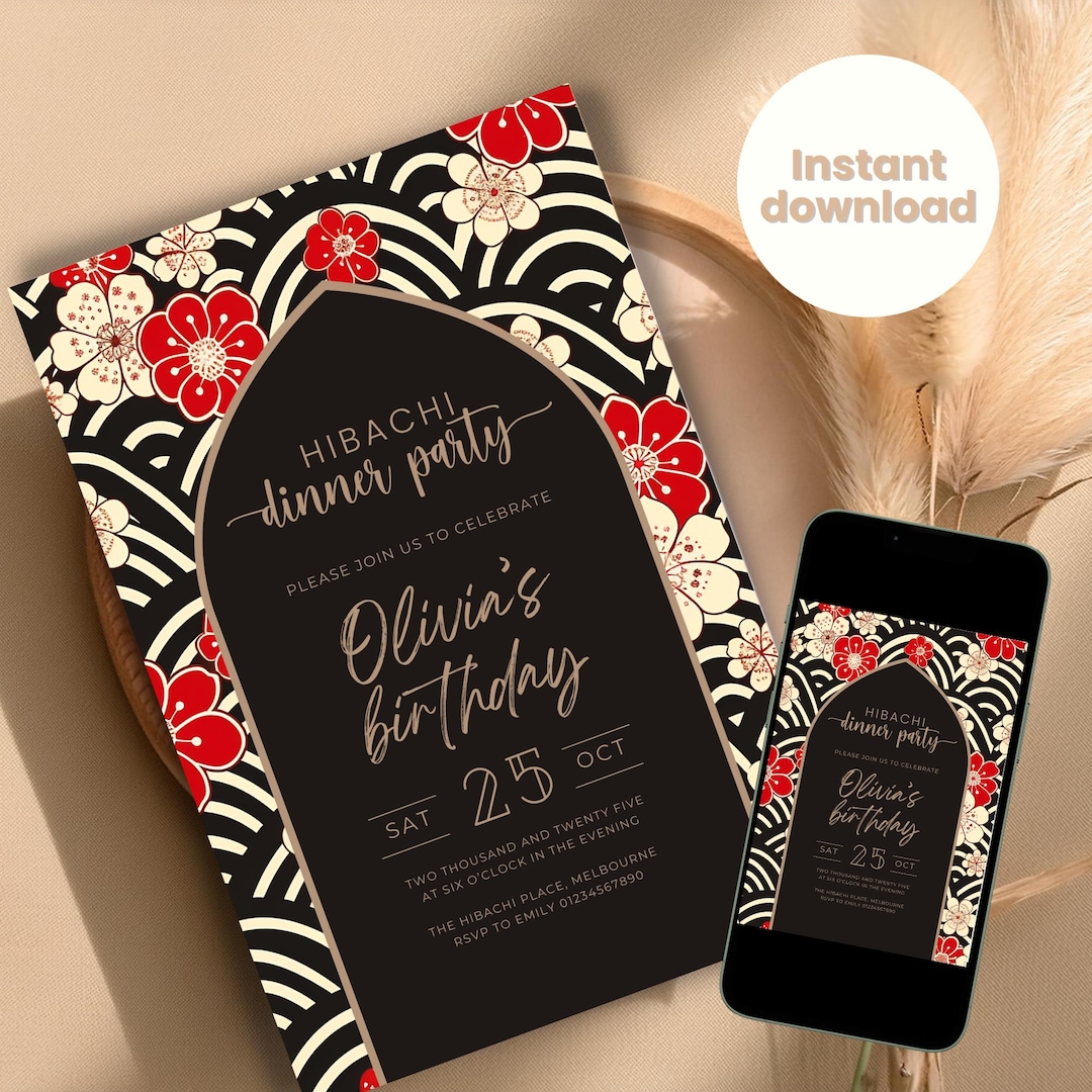 Hibachi Birthday Invitation - Japanese Invite - Teppanyaki Dinner ...