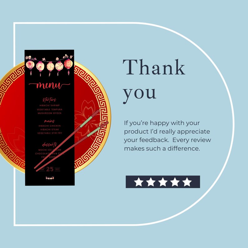 Hibachi Menu Red Black Dinner Party Birthday Invite Template INSTANT ...
