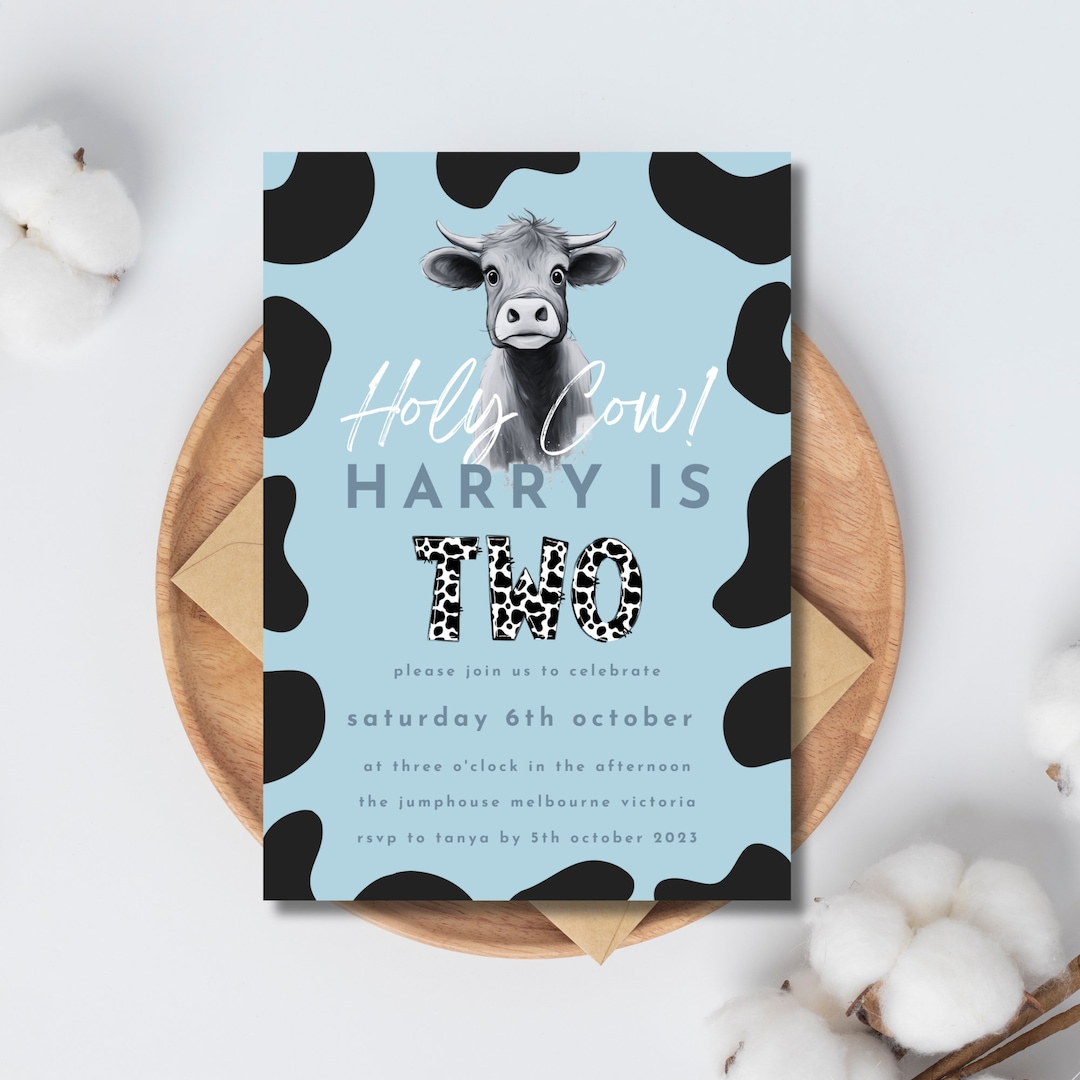 Holy Cow Birthday Invitation Boy Holy Cow Invite Editable Cowboy ...