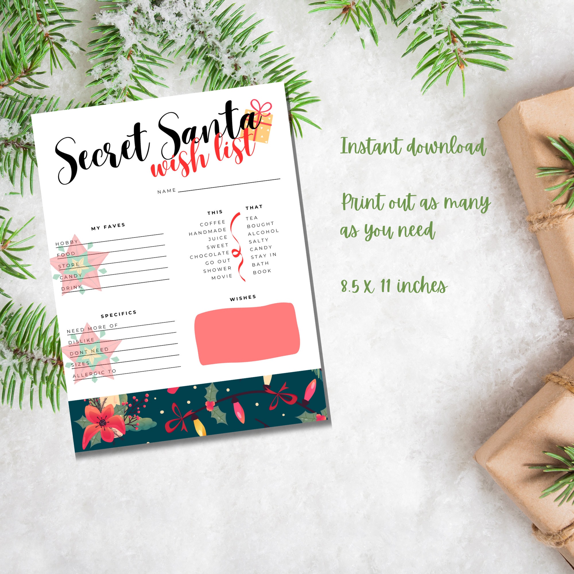 Secret Santa Questionnaire Secret Santa Form Secret Santa Party Santa ...