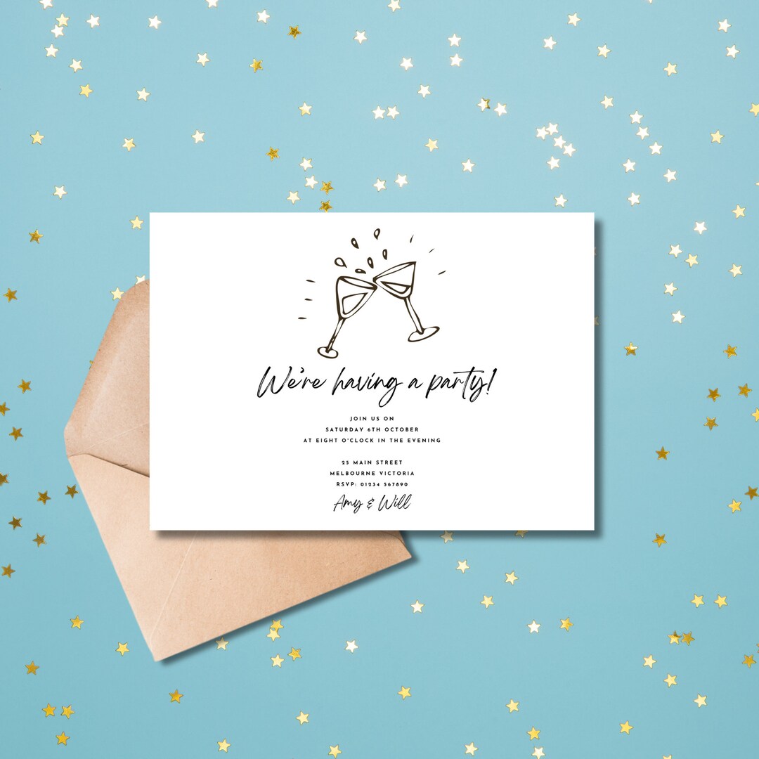 Minimalist Party Invite Printable Text Invite Instant Download Simple ...