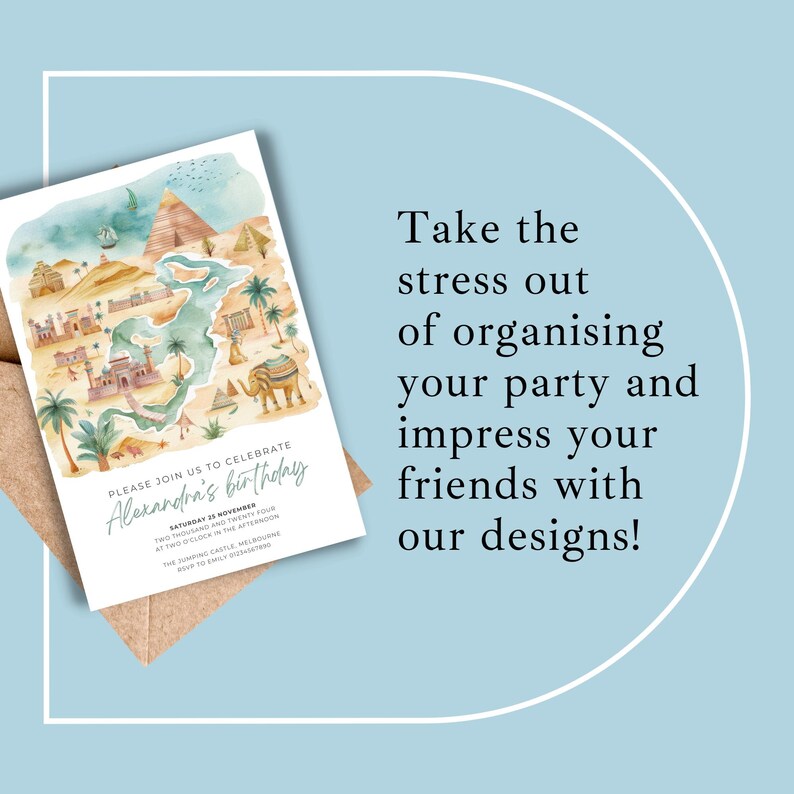 Egyptian Birthday Party Invitation Ancient Egypt Map Boys Girls Invite ...