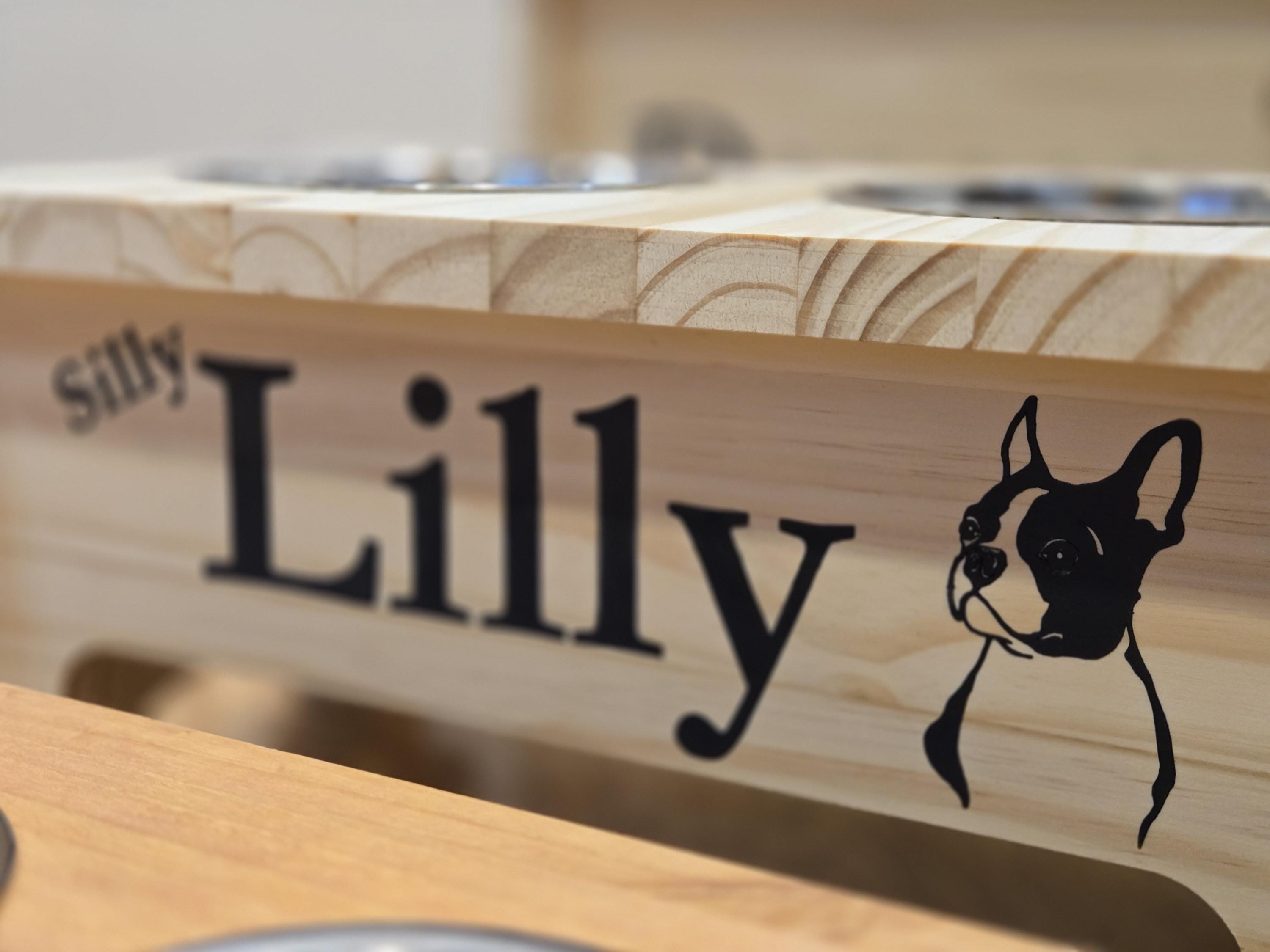 Personalized Dog Bowl Stand | Custom Name & Breed Engraving | Elevated ...
