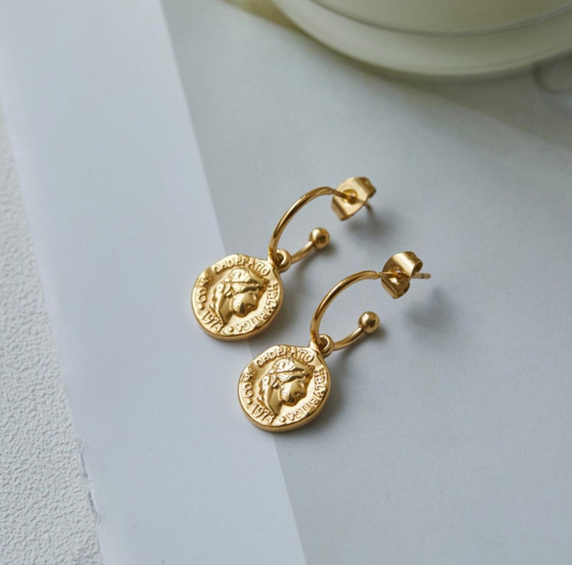 Coin Earrings Gold Circle Earrings Gold Plated Coin - Etsy UK