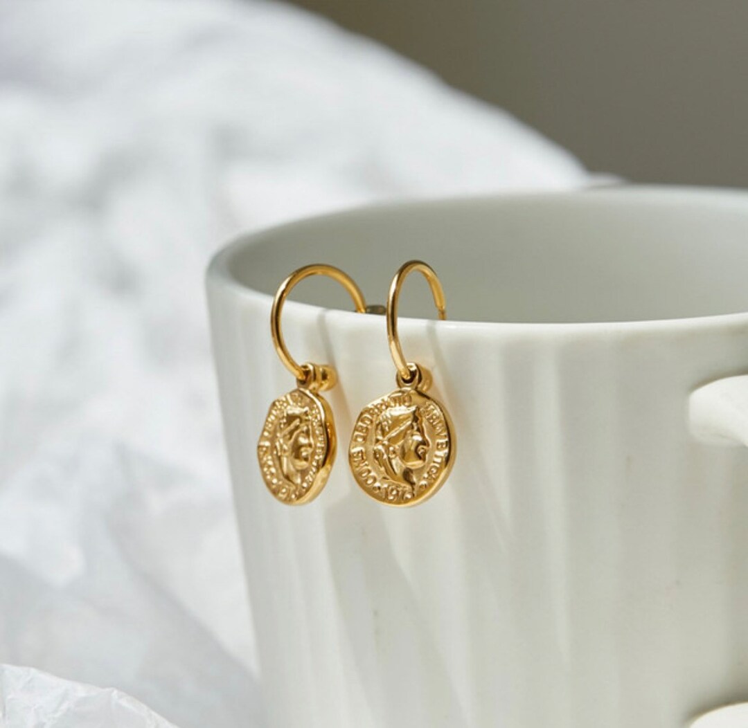 Coin Earrings Gold Circle Earrings Gold Plated Coin - Etsy UK