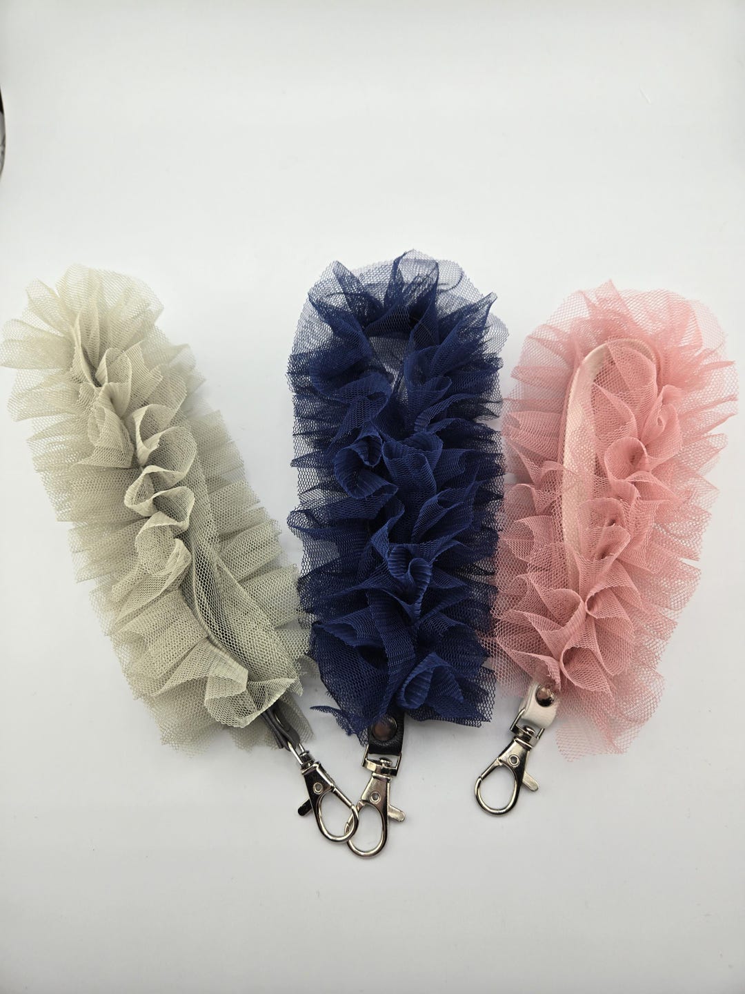 Fluffy Tulle Lace Mobile Phone Strap With Clear Tether Patch Tabs Navy ...