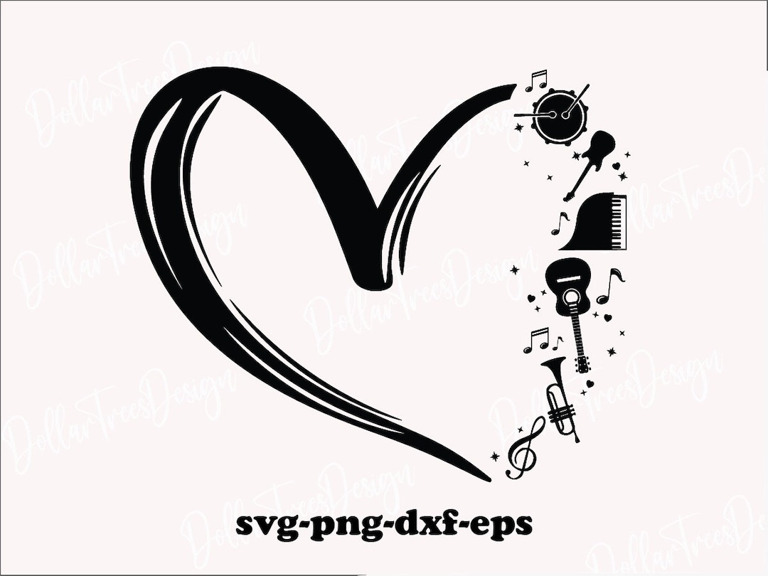 Music Heart SVG File, Musıc Lover Svg,musical Instruments Svg, EPS File ...