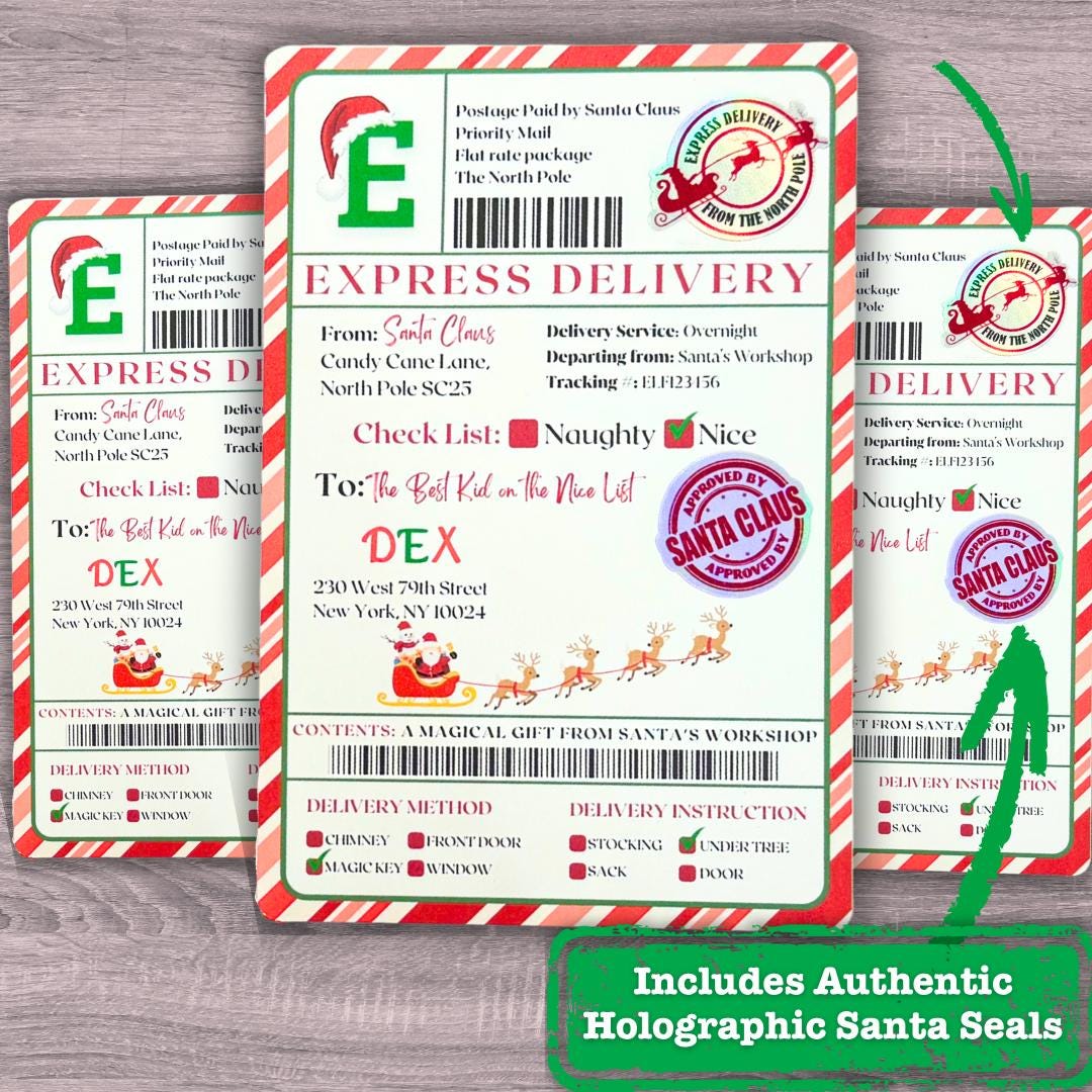 Santa Express Delivery Label Personalized North Pole Mail Tag With ...
